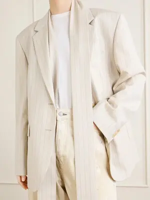 Acne Studios Single-breasted Pinstriped Wool Blazer With Scarf - Neutrals