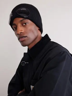 C.P. COMPANY Goggle Ribbed Cotton Beanie - Black