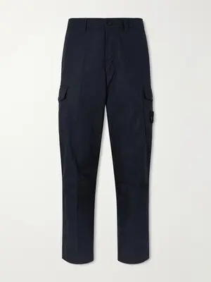 Stone Island Straight-leg Cotton Cargo Trousers With Logo Appliqu - Black