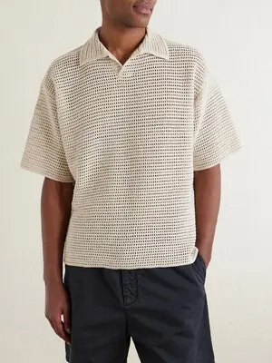 Auralee Tussah Open-knit Silk And Cotton-blend Polo Shirt - Neutrals