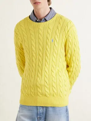 Polo Ralph Lauren Logo-embroidered Cable-knit Cotton Sweater - Yellow