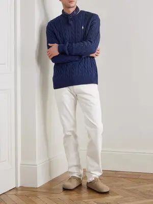 Polo Ralph Lauren Driver" Logo-embroidered Cable-knit Cotton Sweater - Navy