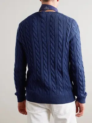 Polo Ralph Lauren Driver" Logo-embroidered Cable-knit Cotton Sweater - Navy