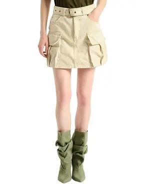 Balmain Faded Denim Mini Skirt - Beige