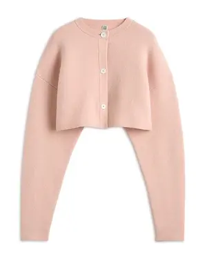 TOTEME Cropped Wool Blend Cardigan - Flamingo