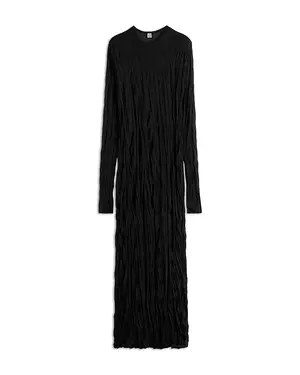 TOTEME Crinkled Knit Long Sleeve Maxi Dress - Black