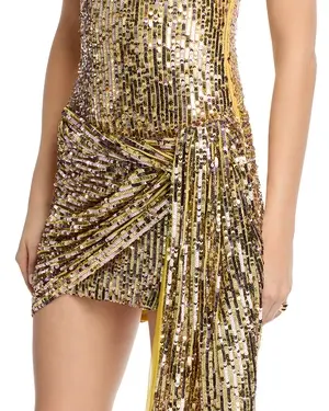 AREA Wrapped Sequinned Mini Dress - Gold Multi