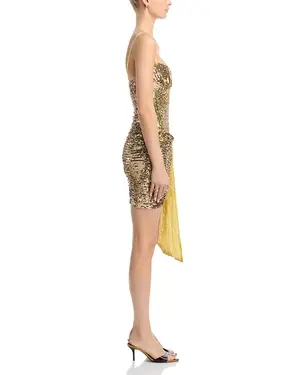 AREA Wrapped Sequinned Mini Dress - Gold Multi