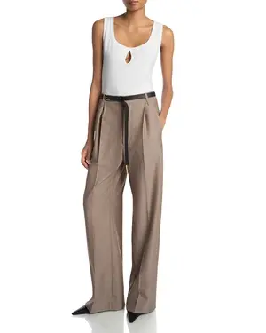 Victoria Beckham Pleated Wool Trousers - Limestone