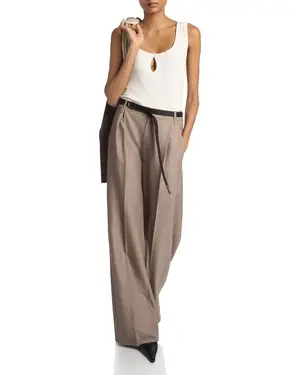 Victoria Beckham Pleated Wool Trousers - Limestone