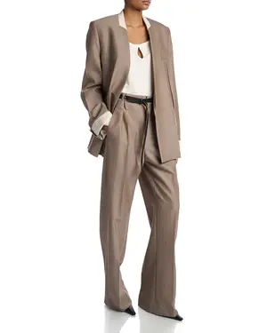 Victoria Beckham Pleated Wool Trousers - Limestone