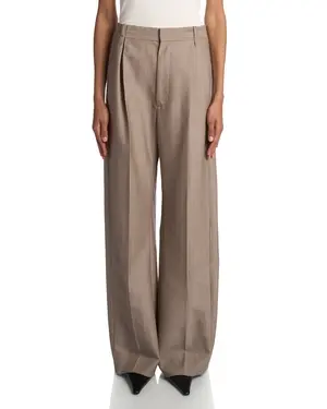 Victoria Beckham Pleated Wool Trousers - Limestone