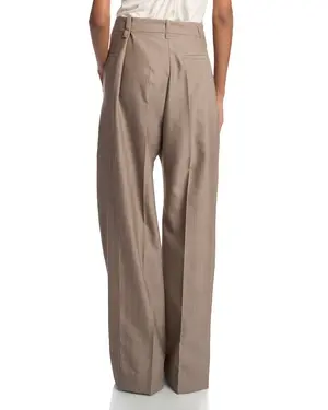 Victoria Beckham Pleated Wool Trousers - Limestone