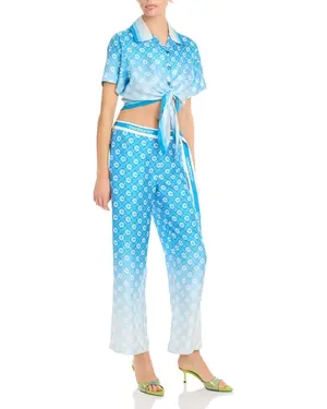 Casablanca Silk Cropped Knotted Shirt - Gradient Diamond