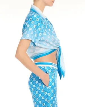 Casablanca Silk Cropped Knotted Shirt - Gradient Diamond