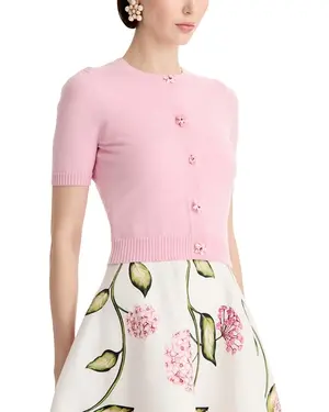 Oscar De La Renta Wool Short Sleeve Cardigan