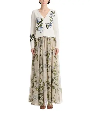 Oscar De La Renta Embroidered V-neck Wool Cardigan