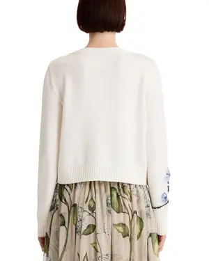 Oscar De La Renta Embroidered V-neck Wool Cardigan