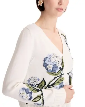 Oscar De La Renta Embroidered V-neck Wool Cardigan