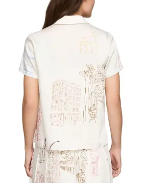 Lafayette 148 New York Short Sleeve Pleated Blouse