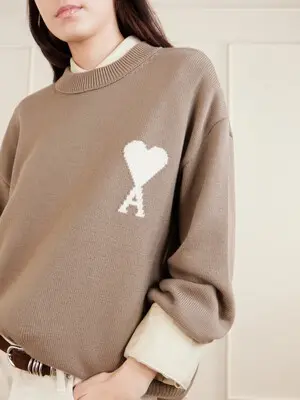 AMI Paris Intarsia Wool And Cotton-blend Sweater