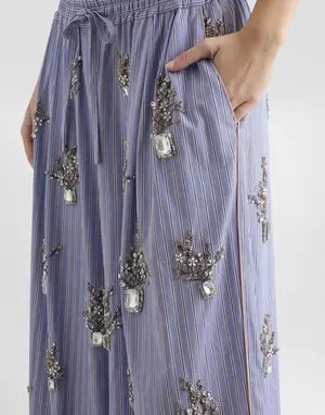 Dolce & Gabbana Floral Embroidered Poplin Trousers - Multicolor