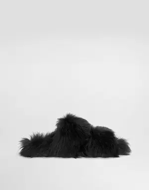 Dolce & Gabbana Shearling Slides - Black