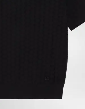 Dolce & Gabbana Micro-dot Stitch Silk Polo Shirt - Blue