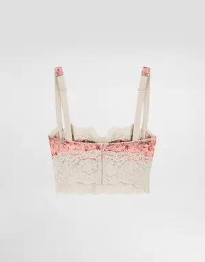 Dolce & Gabbana Small Rose-print Satin And Lace Balconette - Multicolor