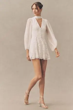 Bhldn Sheer-sleeve V-neck Mini Dress
