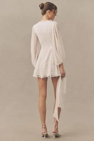 Bhldn Sheer-sleeve V-neck Mini Dress