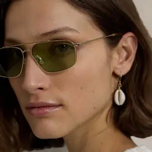 Ralph Lauren Polo Rectangle Aviator Sunglasses Shiny Gold