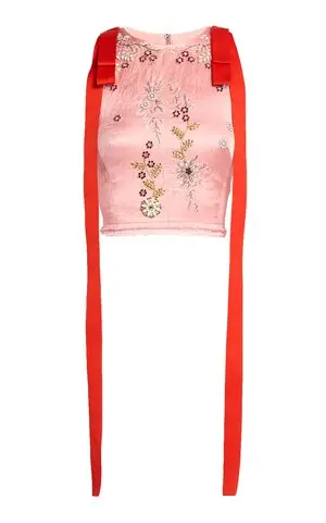Erdem Cotton-blend Textured Satin Crop Top - Pink