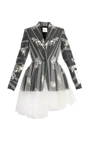 Erdem Embroidered Tulle Fitted Blazer - Ivory