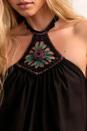Free People Crochet Gardens Mini Dress - Black Combo