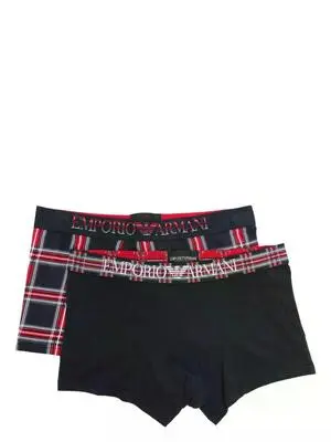 Emporio Armani Logo-waistband Plaid Boxer Briefs - Blue