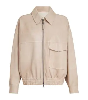 Brunello Cucinelli Leather Bomber Jacket - Beige