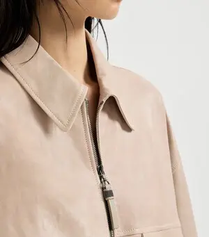 Brunello Cucinelli Leather Bomber Jacket - Beige