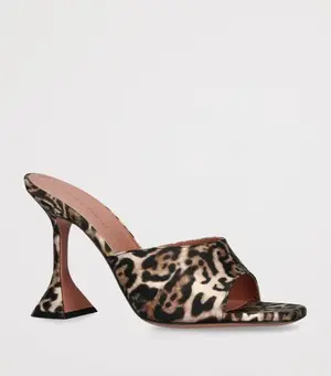 Amina Muaddi Satin Leopard Print Lupita Mules - Brown