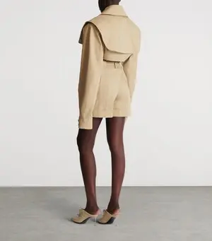 Balmain Cotton Gabardine Belted Shorts - Beige