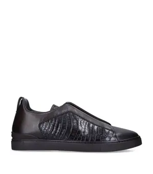 Zegna Crocodile Leather Triple Stitch Sneakers - Brown