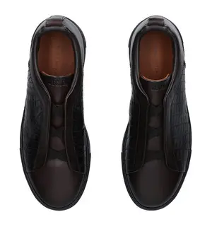 Zegna Crocodile Leather Triple Stitch Sneakers - Brown