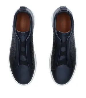 Zegna Crocodile Leather Triple Stitch Sneakers - Navy