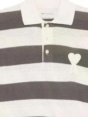 AMI Paris Striped Heart Polo Shirt - Grey