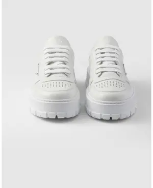 Prada Leather Lace-up Sneakers With Logo Detail - White