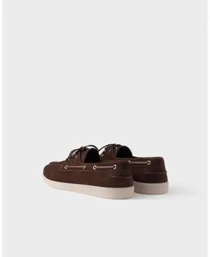 Prada Suede Lace-up Boat Shoes - Brown