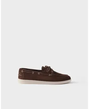 Prada Suede Lace-up Boat Shoes - Brown