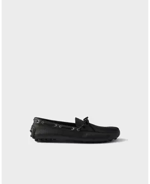 Prada Leather Driving Shoes With Tie Fastening - Black