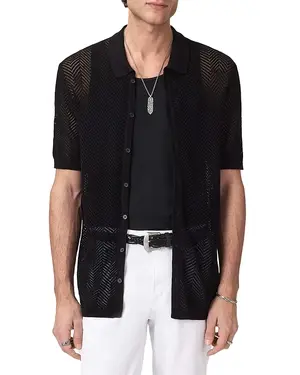 John Varvatos Ginsberg Herringbone Knit Short Sleeve Shirt - Black