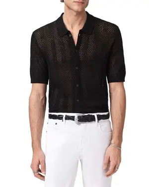 John Varvatos Ginsberg Herringbone Knit Short Sleeve Shirt - Black